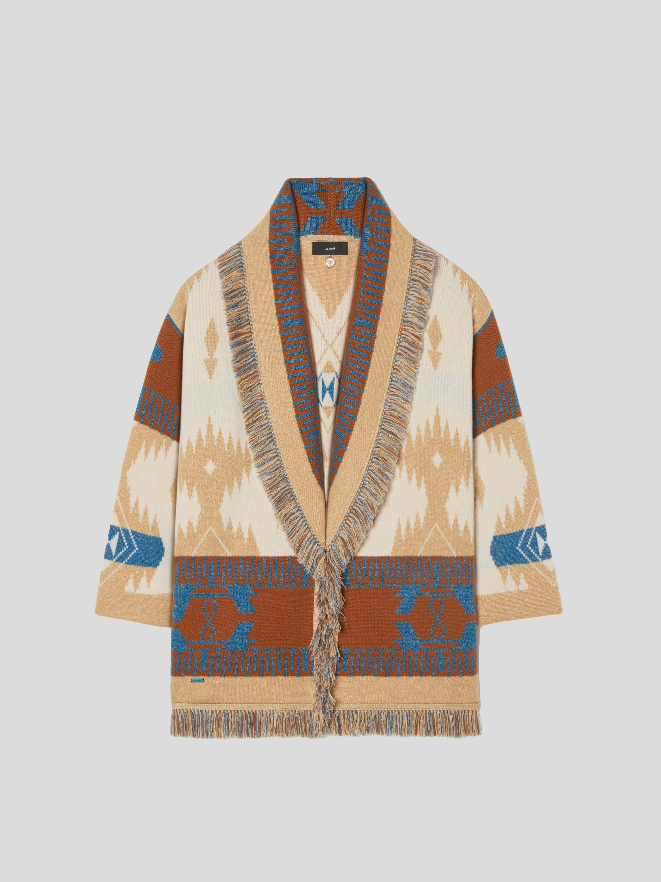 Alanui Icon Jacquard Cardigan beige-blue lagoon - ADAM/EVE